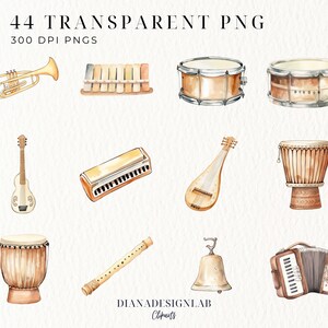 Clipart Watercolor Musical Instruments, Music Clipart, Transparent Png ...