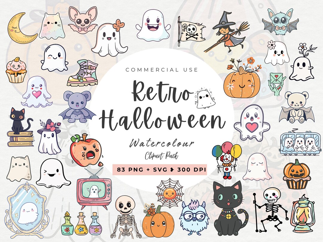 Retro Halloween Clipart Set, Doodle SVG, Commercial Use, Halloween ...