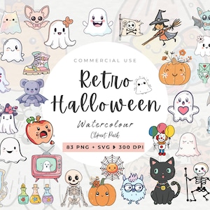 Retro Halloween Clipart Set, Doodle SVG, Commercial Use, Halloween ...
