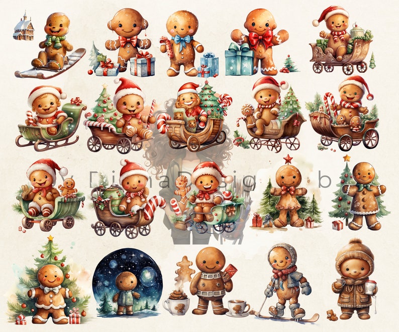 Gingerbread Man Clipart, Cute Watercolor Cookie, Xmas Clipart Christmas ...
