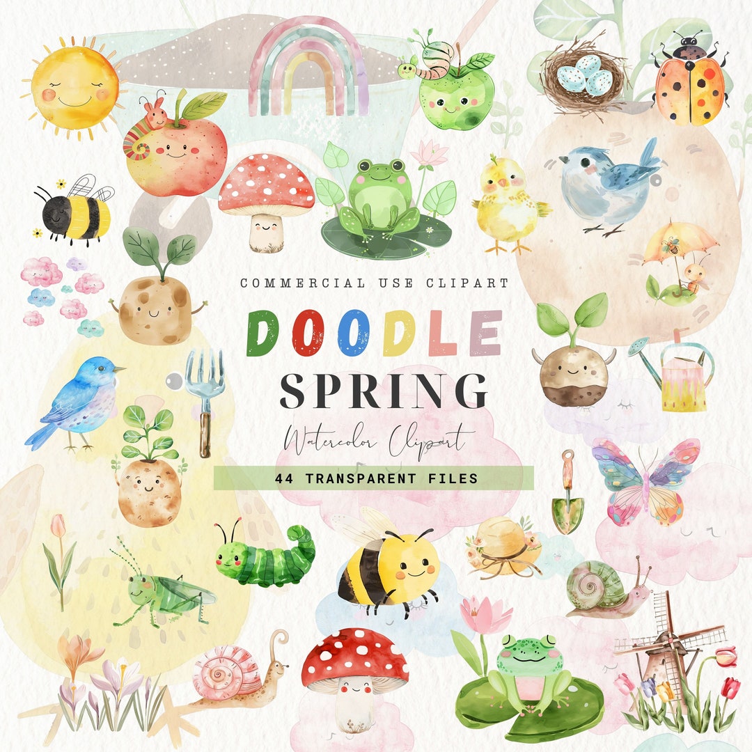 Spring Doodle Clipart, Digital Download, Weather Illustrations, Flower ...
