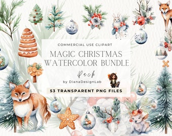 Cute Watercolor Christmas Clipart Bundle Christmas Gift - Etsy