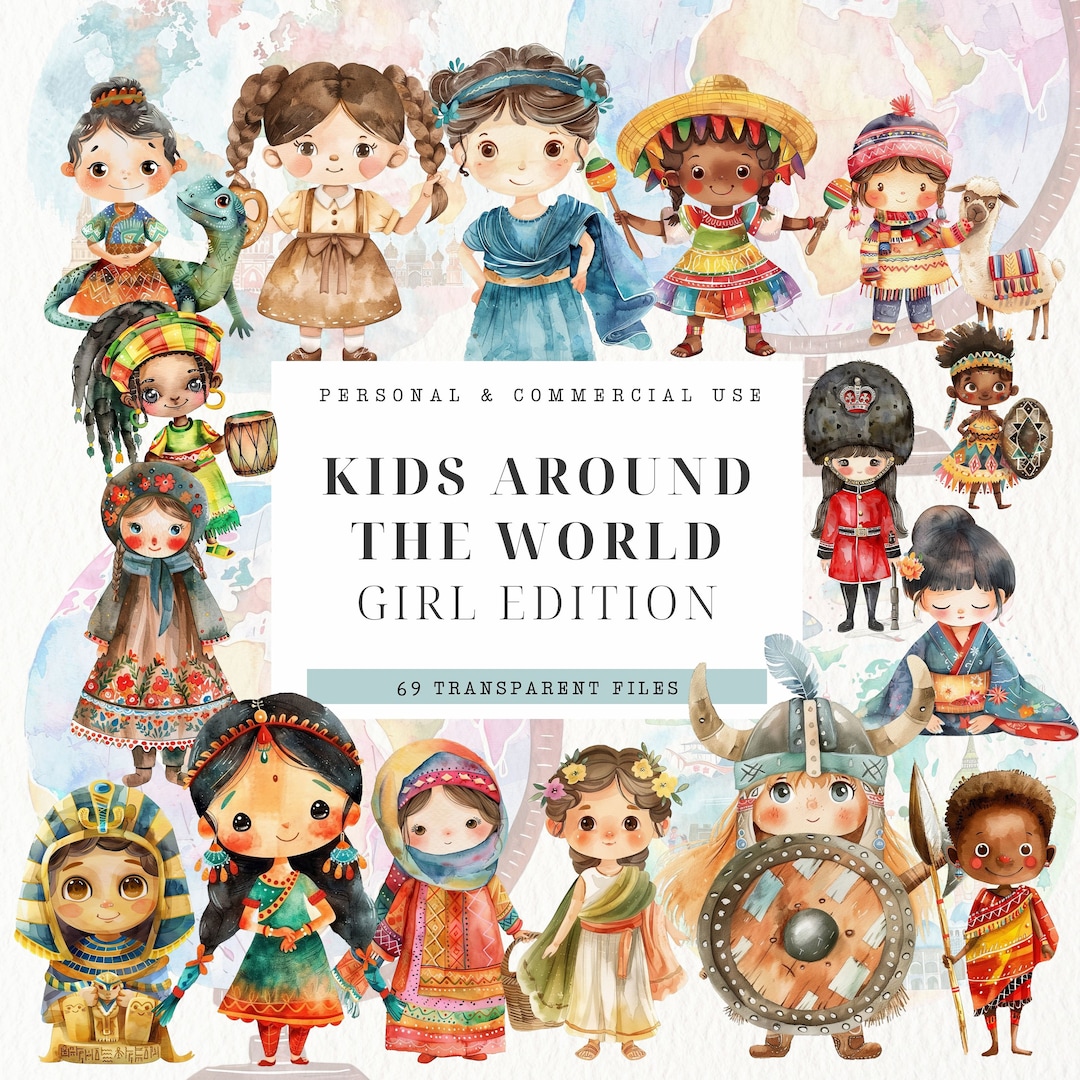 Children Around the World Clipart, Multicultural Girls, Traditional ...