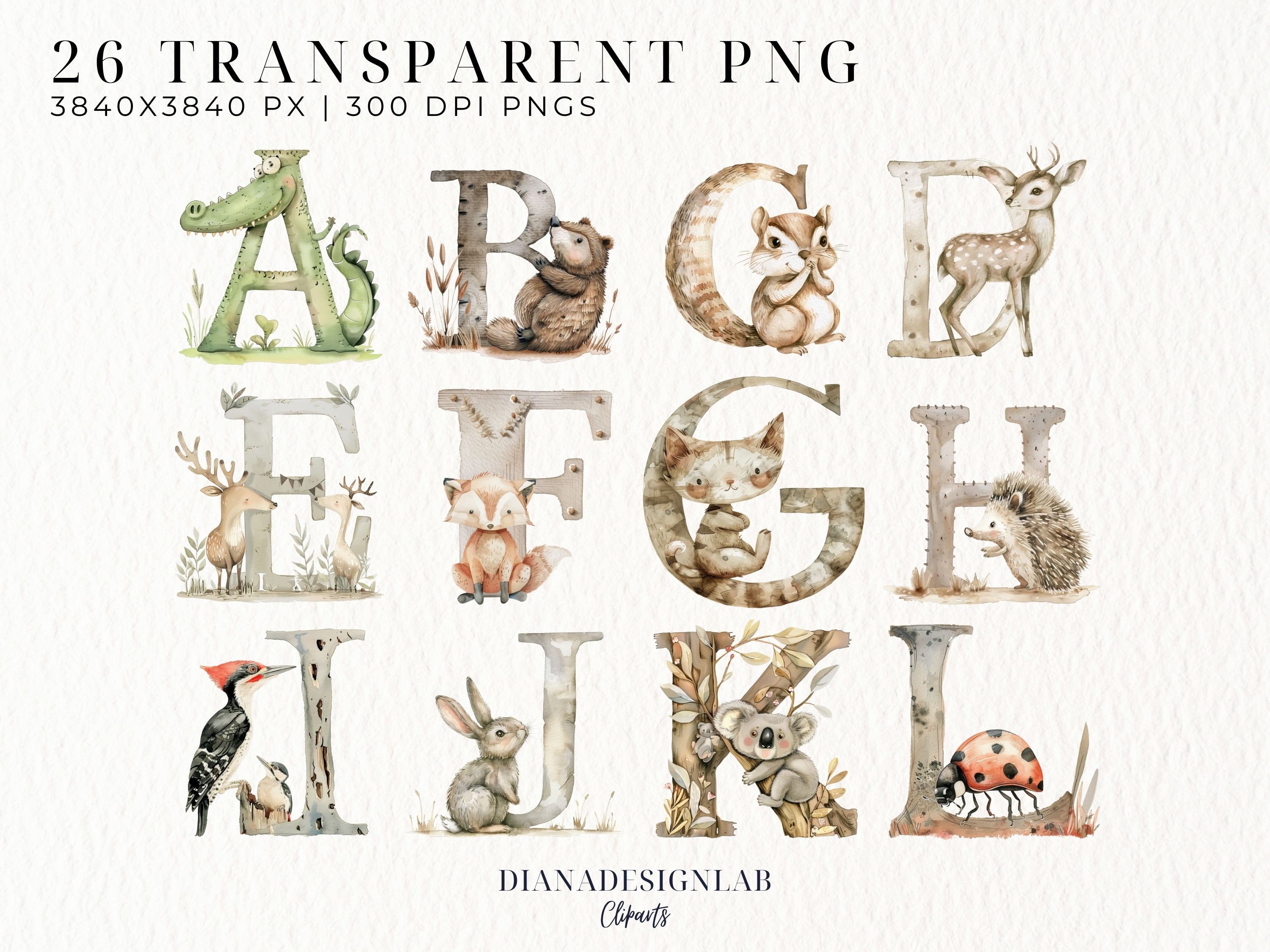 Woodland Alphabet Clipart, Letter Clip Art, Fog Forest, Commercial Use ...