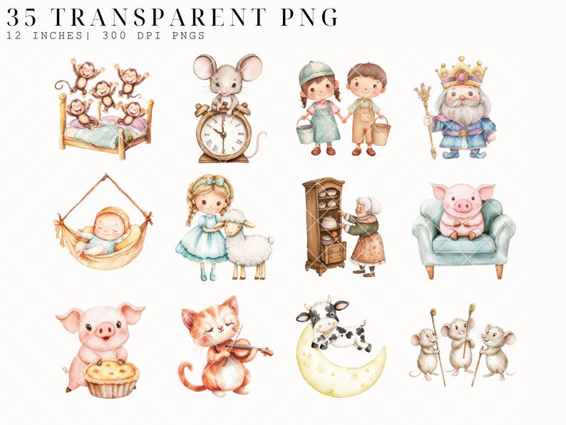 Watercolor Nursery Rhyme Clipart, Three Little Pigs, Baby Cute, Little ...