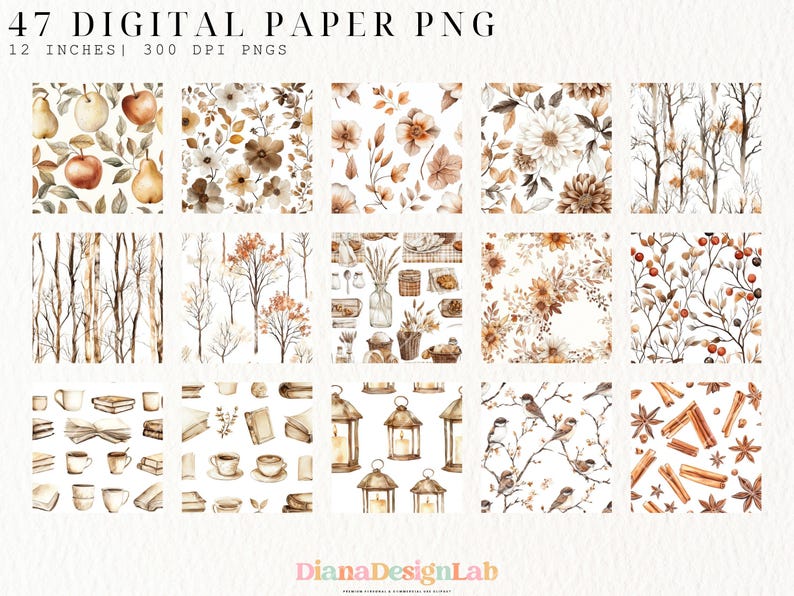 Fall Seamless Pattern Bundle, Seamless Pattern, Autumn Design, Digital ...