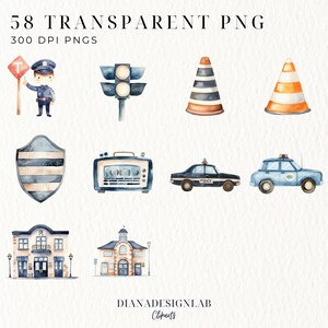 Watercolor Police Clipart, Police Station, Animals Vehicles, Cute ...