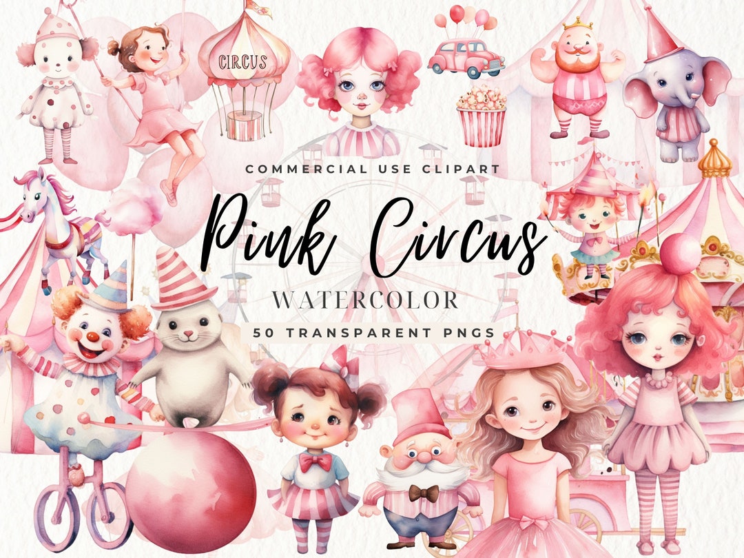Pink Circus Clipart, Circus Animals, Circus Party Tent, Nursery Decor ...
