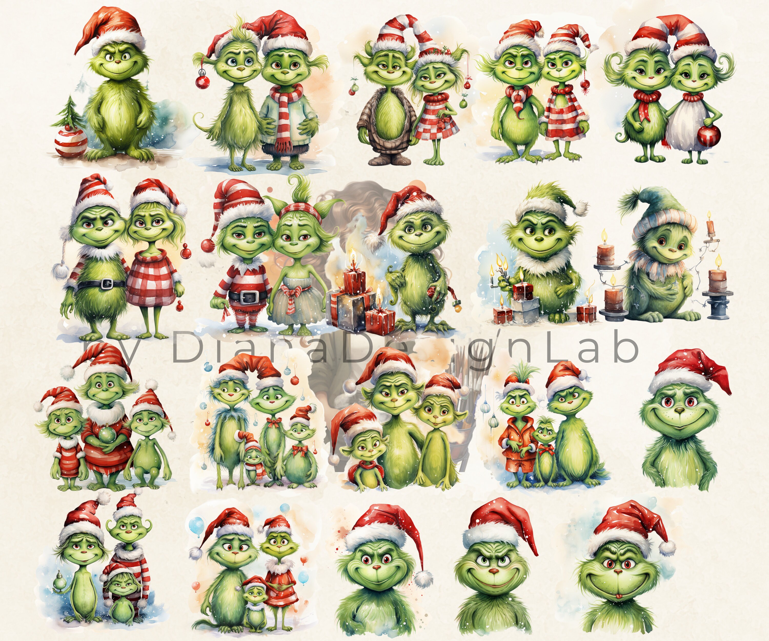 Festive Holiday Characters Clipart, Cute Watercolor Christmas ...