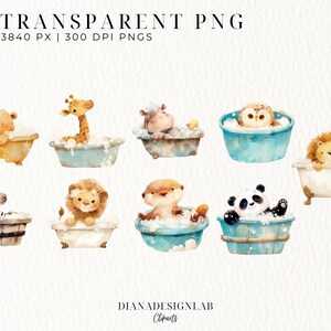 Animals in Bathtub Clipart, Bathroom, Printable Wall Art, Paper Craft ...