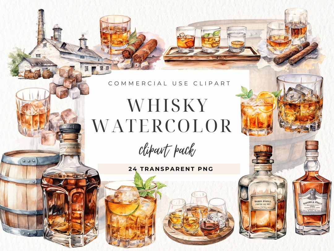Bourbon Clipart, Whiskey Clip Art, Cut File, Cocktail Image, Watercolor ...