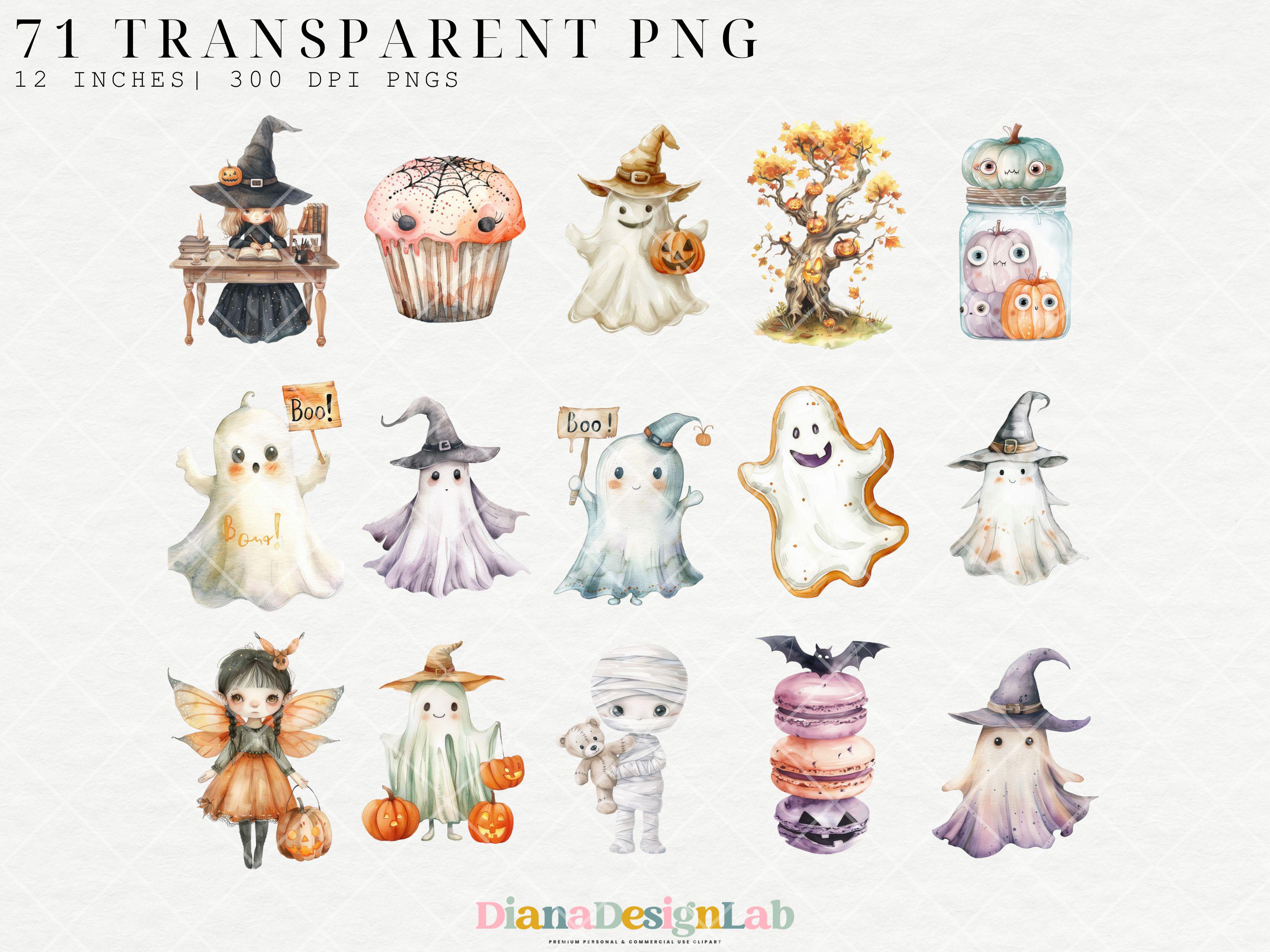 Cute Halloween Watercolor Clipart, Spooky Halloween, Witch, Ghost ...