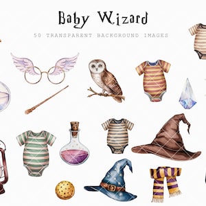 Clipart de escuela de magos para baby shower, PNG de magos y brujas ...