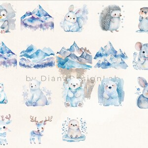 Cute Winter Wonderland Clipart Bundle, Baby Blue, Watercolor Winter ...