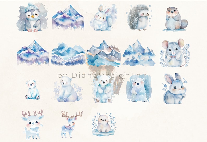 Cute Winter Wonderland Clipart Bundle, Baby Blue, Watercolor Winter ...