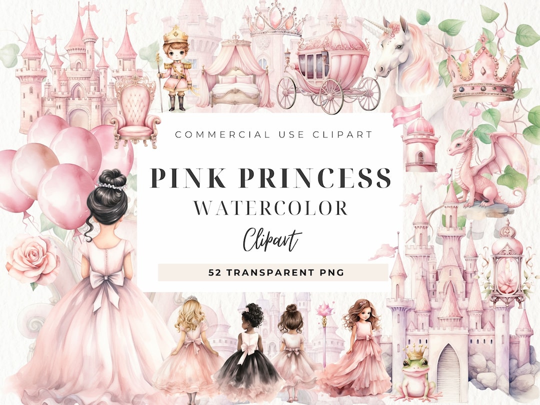 Little Princess Clipart Watercolor, Pink Magical Castle, Pretty ...
