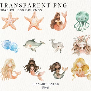 Mermaid Clipart Bundle, Junk Journal Png Bundle, Black Mermaid, Sea ...