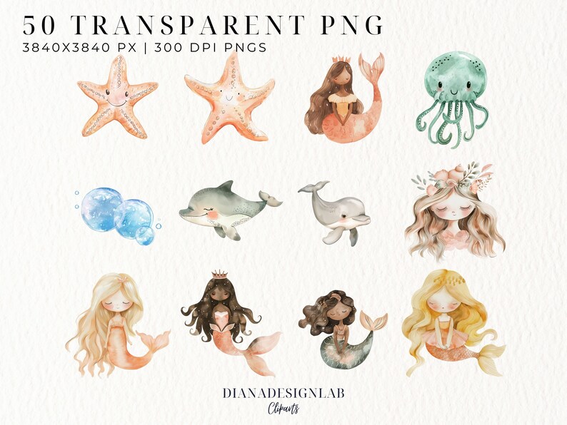 Mermaid Clipart Bundle, Junk Journal Png Bundle, Black Mermaid, Sea ...