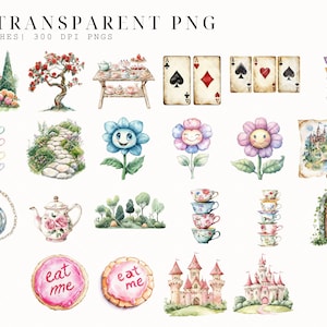 Alice in Wonderland Clipart Watercolor, Tea Party Decor, Whimsicall ...