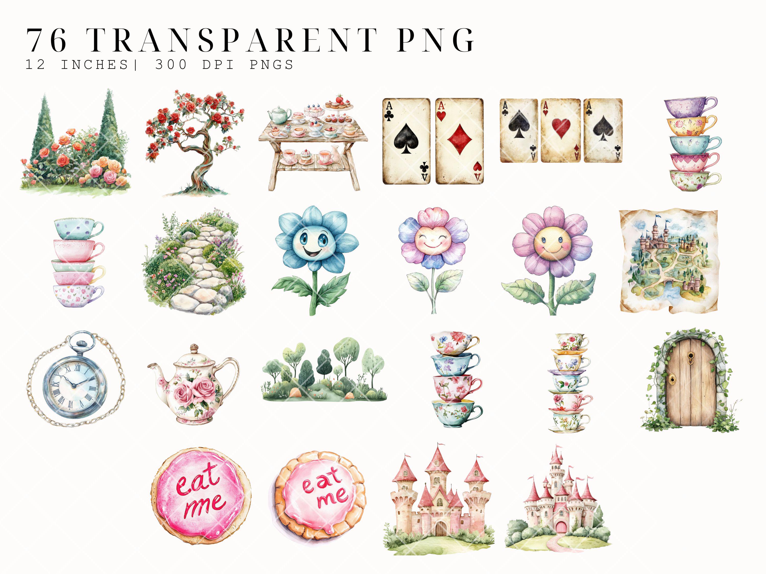 Alice in Wonderland Clipart Watercolor, Tea Party Decor, Whimsicall ...