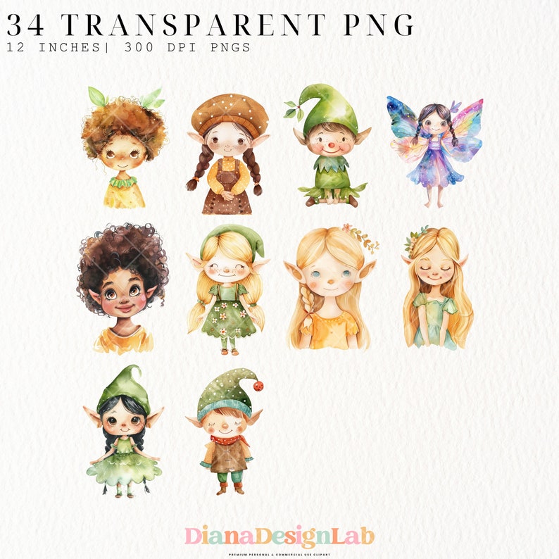 Watercolor Elf Clipart, Love Elves, Christmas Art, Forest Creatures ...