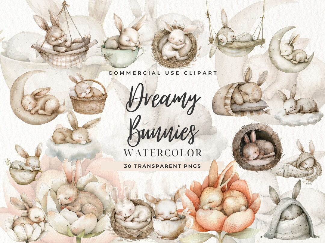 Sleeping Baby Bunnies Clipart, Instant Download, Baby Newborn, Bunny ...