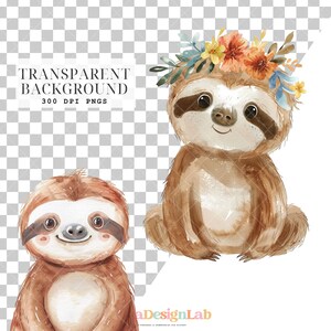 Watercolor Baby Sloth Clipart, Cute Sloth PNG Woodland Animal, Forest ...
