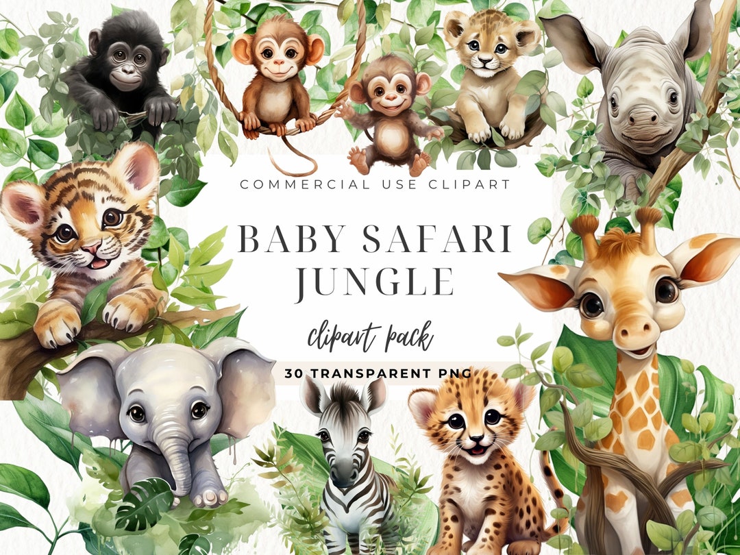 Safari Animals Watercolor Clipart, Jungle Nursery, Nursery Art, Jungle ...