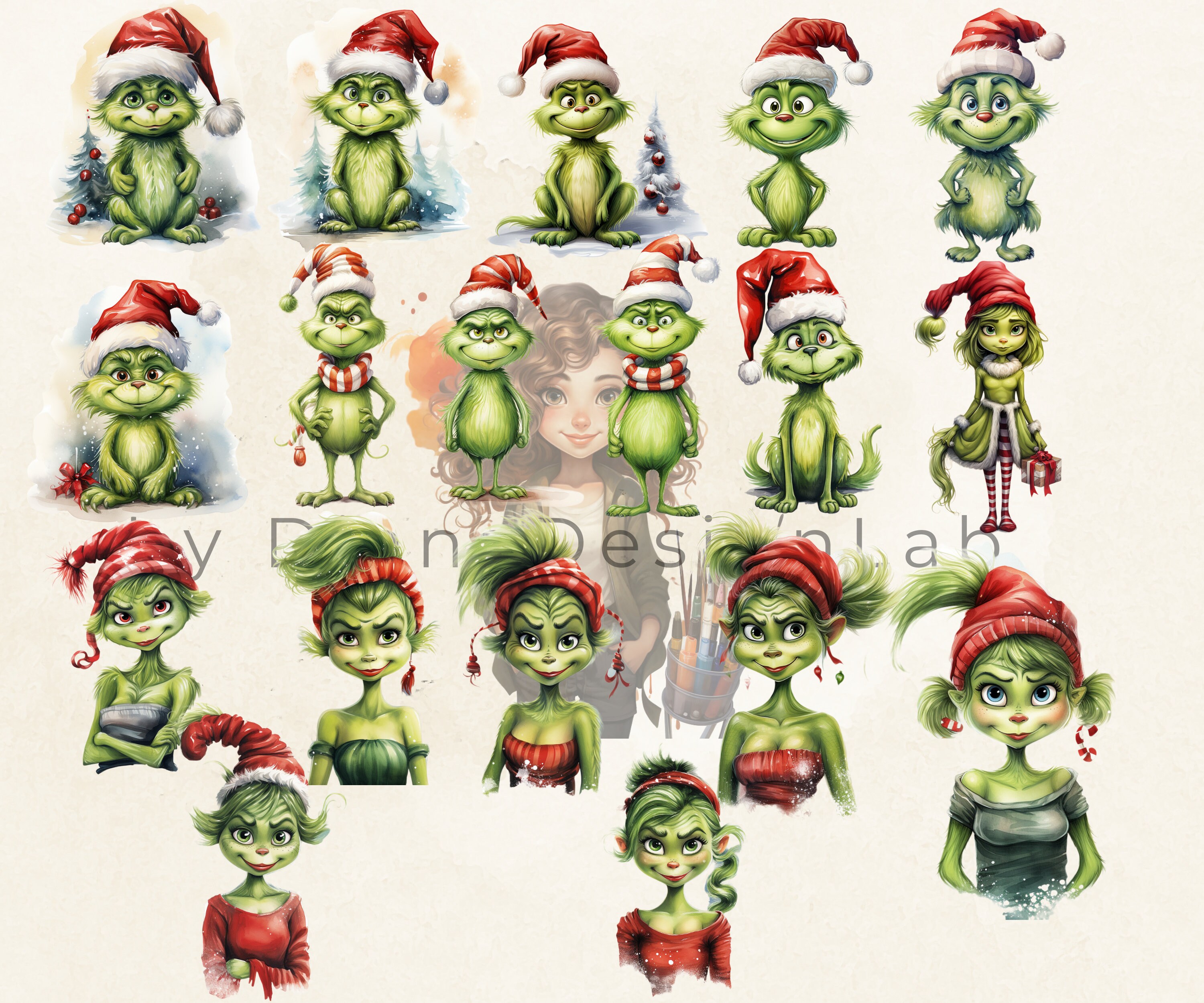 Festive Holiday Characters Clipart, Cute Watercolor Christmas ...