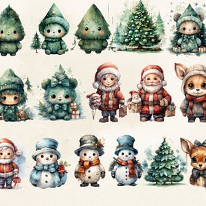 Cute Watercolor Christmas Clipart Bundle Christmas Gift Clipart Winter ...