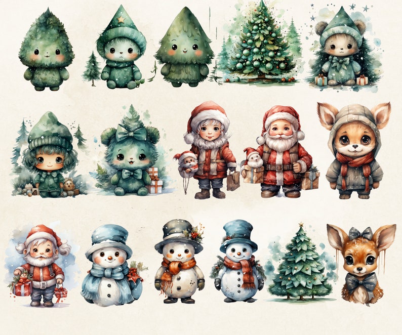Cute Watercolor Christmas Clipart Bundle Christmas Gift - Etsy