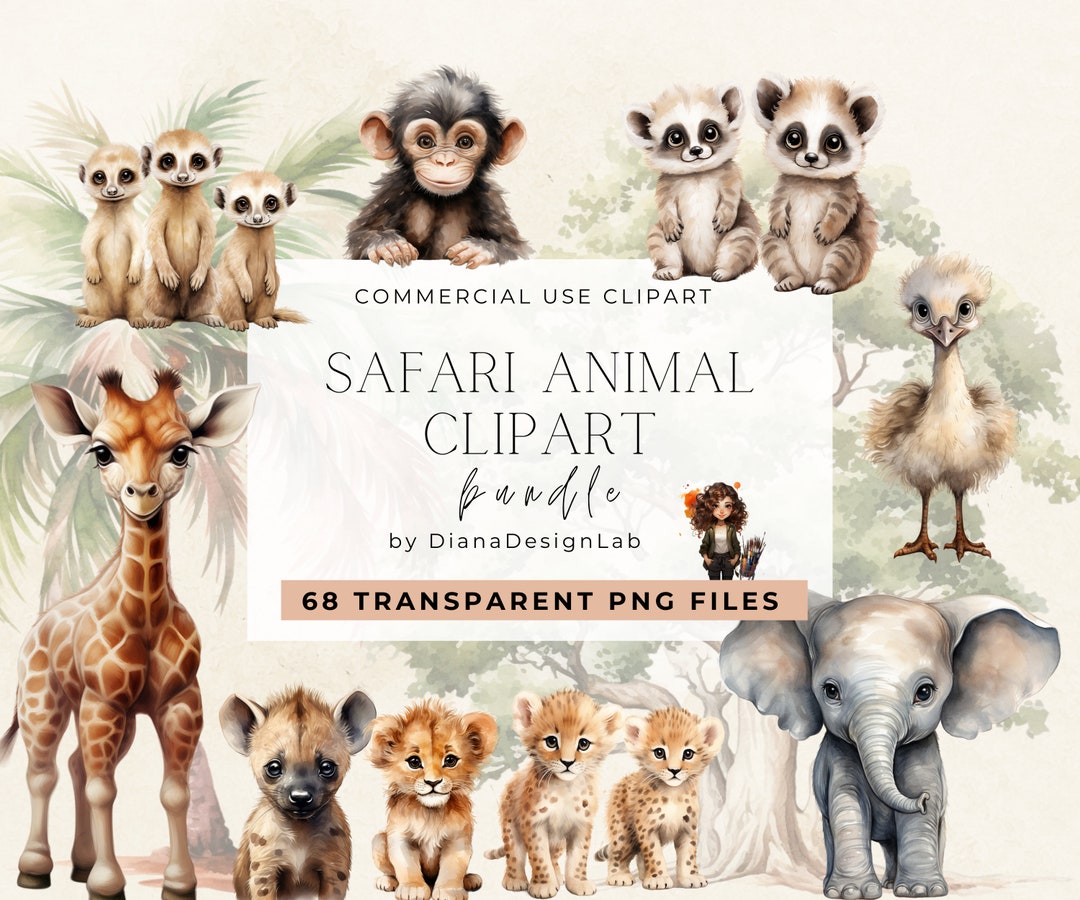 Safari Animal Clipart Watercolor, Clipart for Commercial Use ...