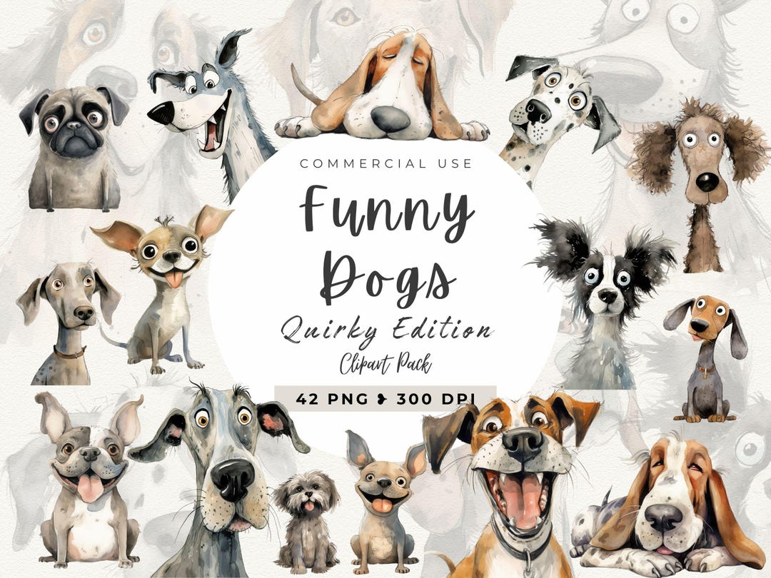 Quirky Dog Clipart, Whimsical Dogs Clip Art, Kawaii Dog, Quirky Dog ...