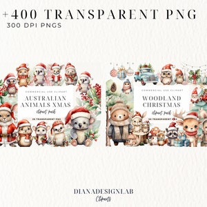 Cute Christmas Animal Mega Clipart Bundle, Christmas Gift Clipart, Baby ...