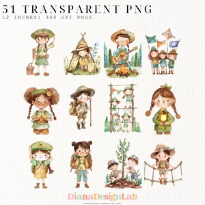 Girl Scout Clipart, Watercolor Scout Clip Art, Outdoor Activities ...