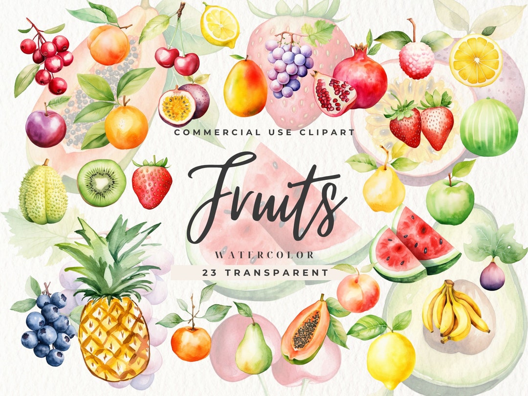 Watercolor Cute Fruits Clipart, Strawberry, Commercial Use, Summer ...