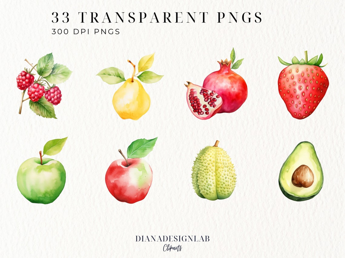 Watercolor Cute Fruits Clipart, Strawberry, Commercial Use, Summer ...