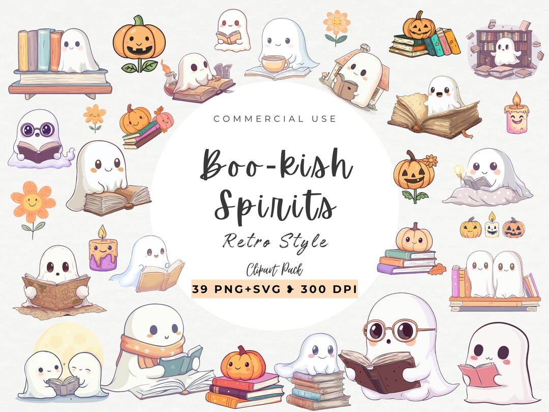 Bookish Ghost Clipart, Instant Download, Halloween Png, Svg, Designs ...