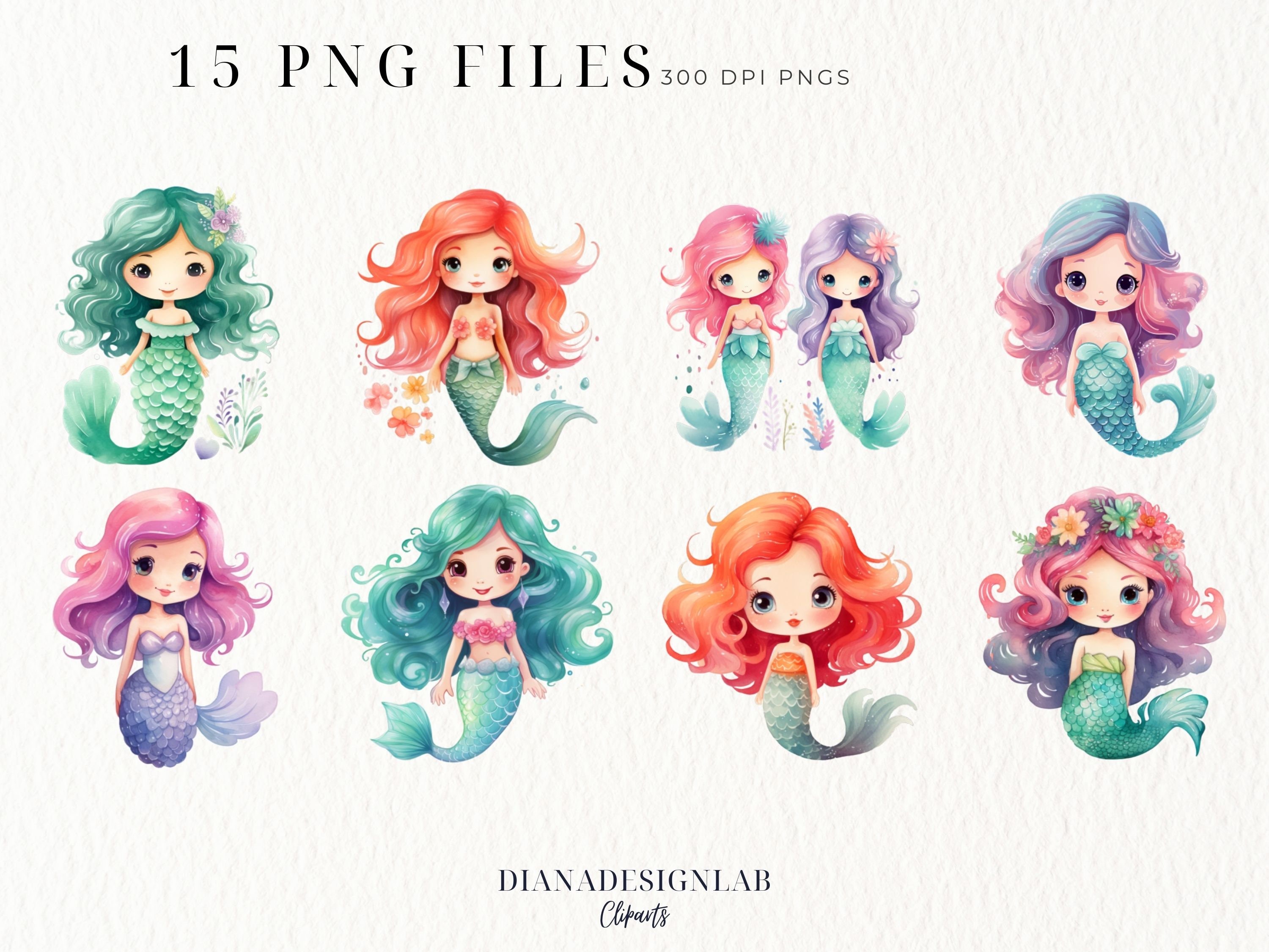 Watercolor Mermaid Under the Sea Clipart, Magical Fantasy Clip Art ...