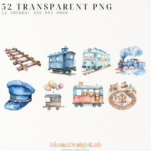 Watercolor Blue Train Kids Clipart, Baby Shower, Baby Animals, Nursery ...