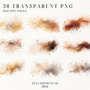 Neutral Watercolor Splatter Clipart, Elements & Free Flowing Shapes ...