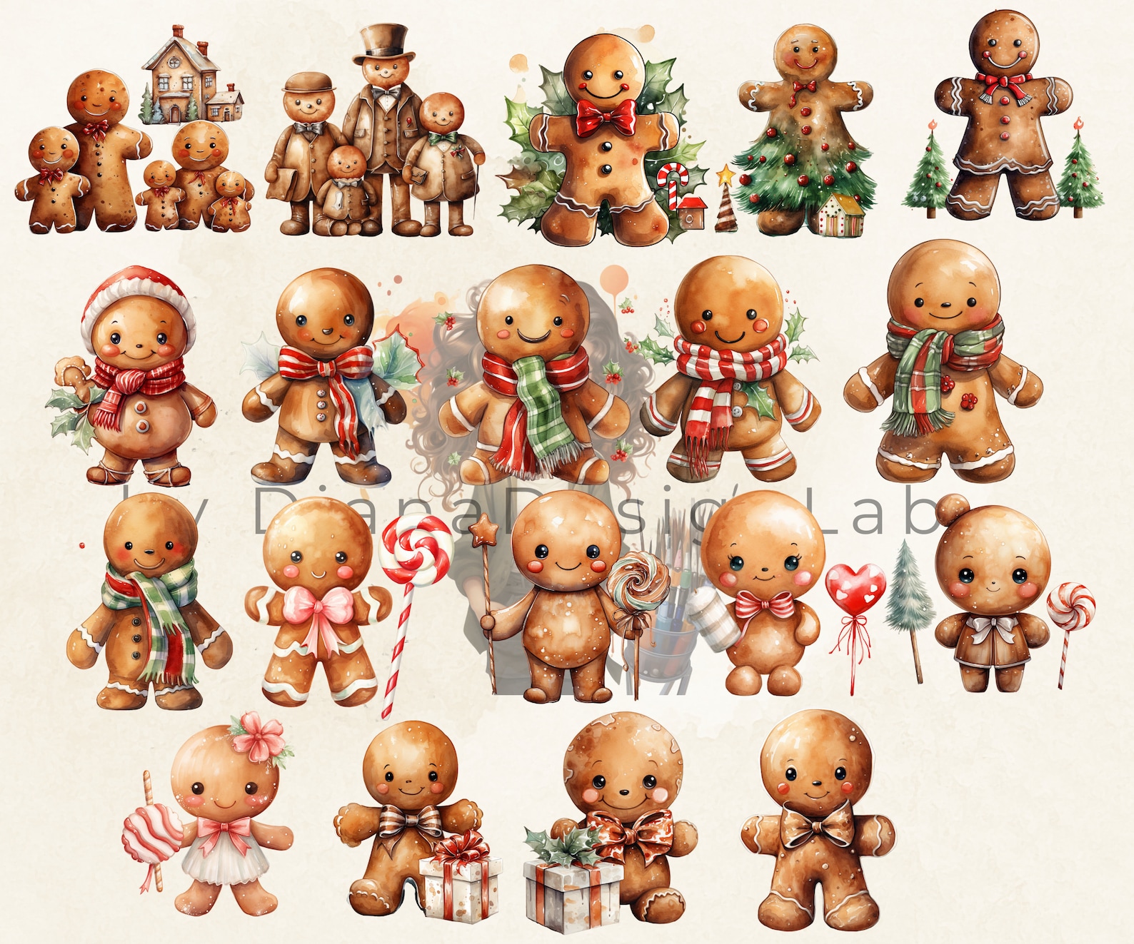 Gingerbread Man Clipart, Cute Watercolor Cookie, Xmas Clipart Christmas ...