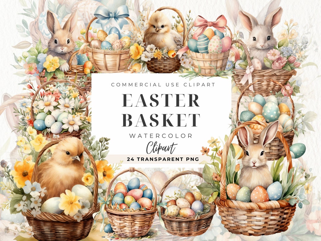 Easter Bunny Basket Clipart, Easter Basket, Bunny Clip Art, Card Making ...