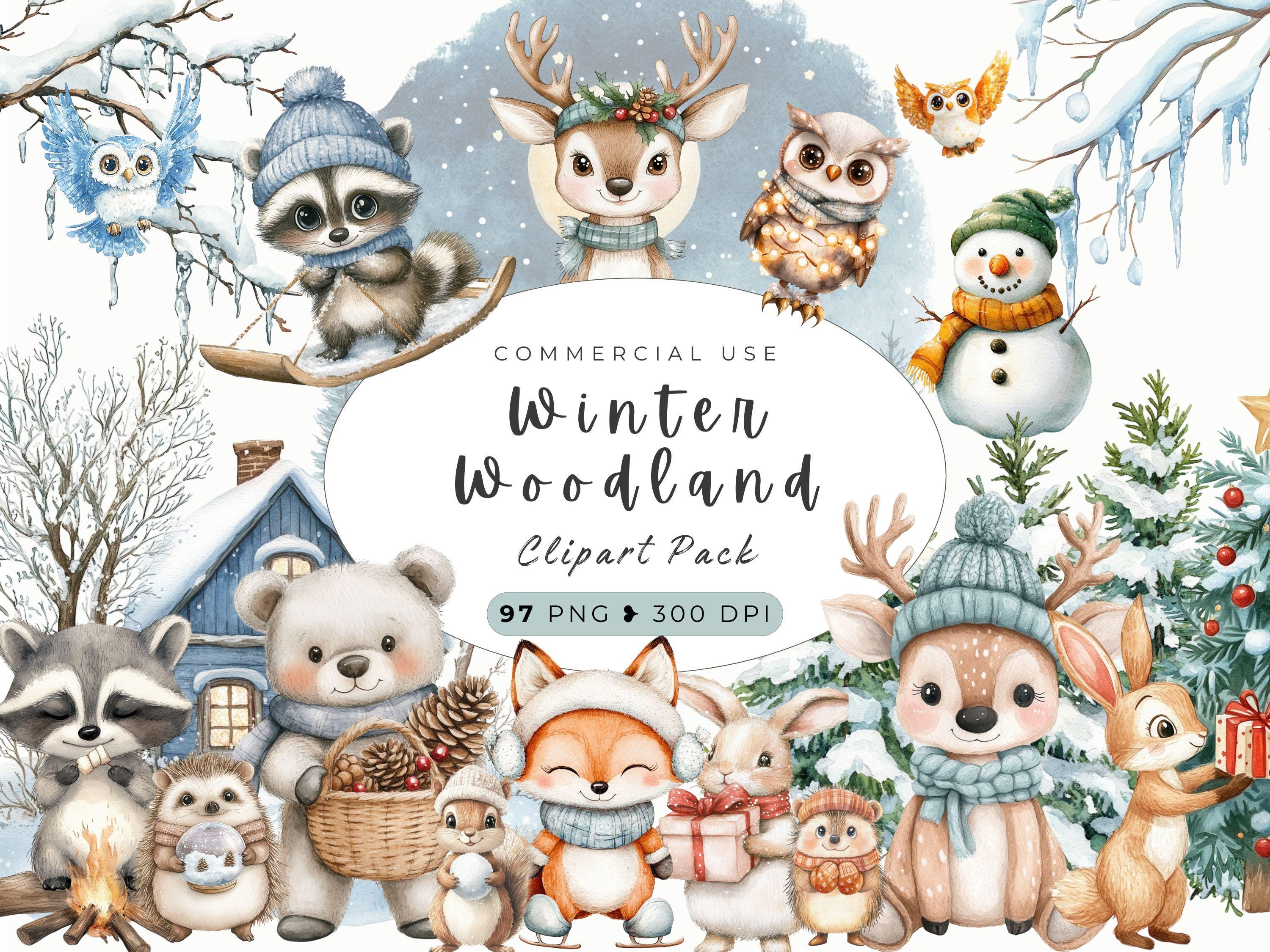 Winter Woodland Clipart, Woodland Babies, Watercolor Xmas Winter ...