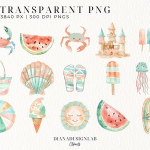 Summer Doodle Clipart, Seasonal Clip Art, Instant Download, Watercolor ...