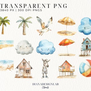 Summer Animals Clipart, Beach Safari, Sea Creatures, Holidays Clipart ...