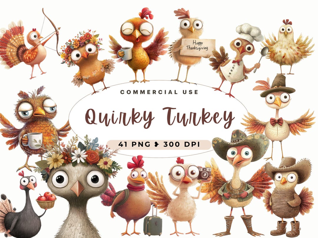 Quirky Turkey Clipart, Thanksgiving Png, Funny Turkeys, Cosy Fall ...