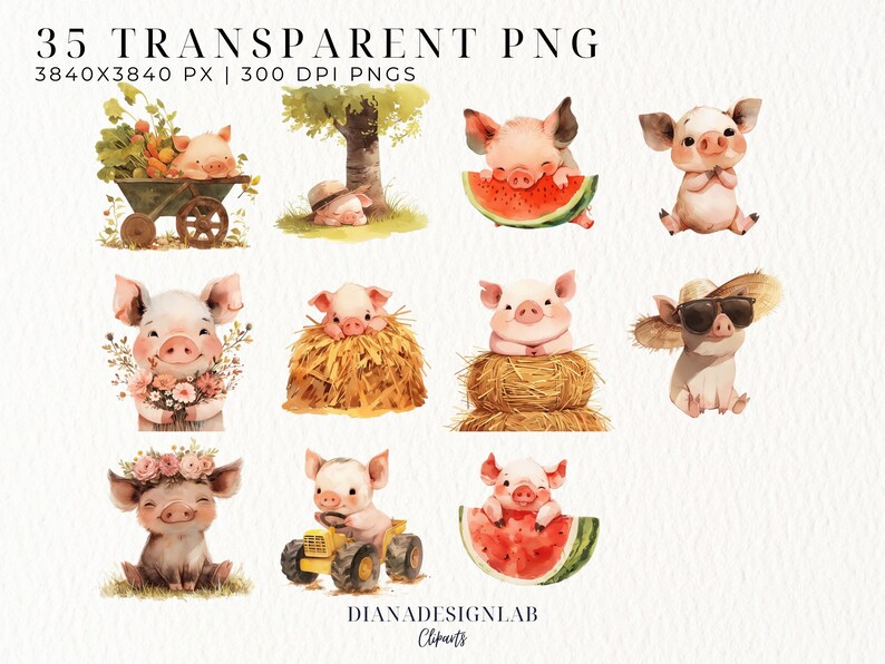 Pig Clipart, Farm Animals Clip Art, Pig Png, Watercolor Pigs, Cricut ...