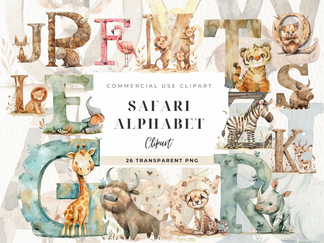 Safari Alphabet Clipart, Alphabet Letters Bundle, Jungle Animals ...