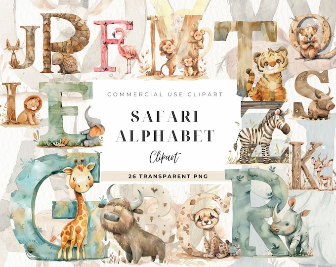 Jungle Alphabet Clipart - Safari Clip Art - Digital Letters - Jungle ...
